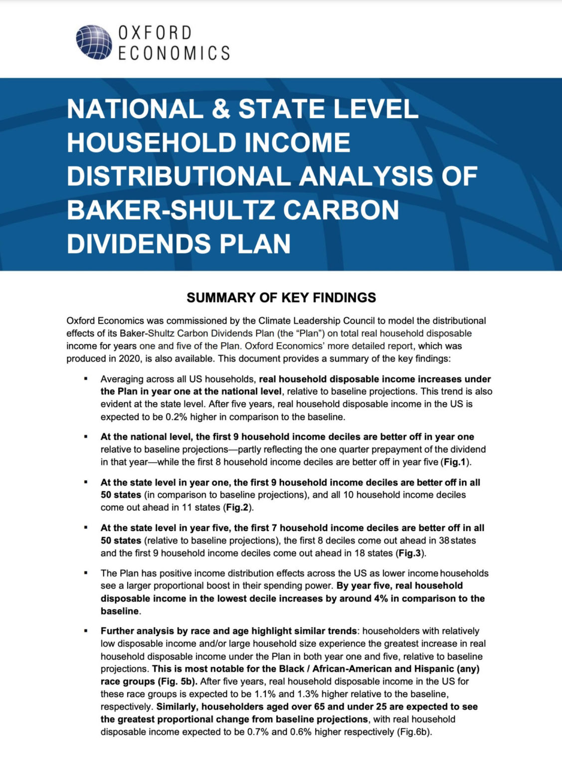 Oxford Economics Distributional Analysis | Climate Leadership Council